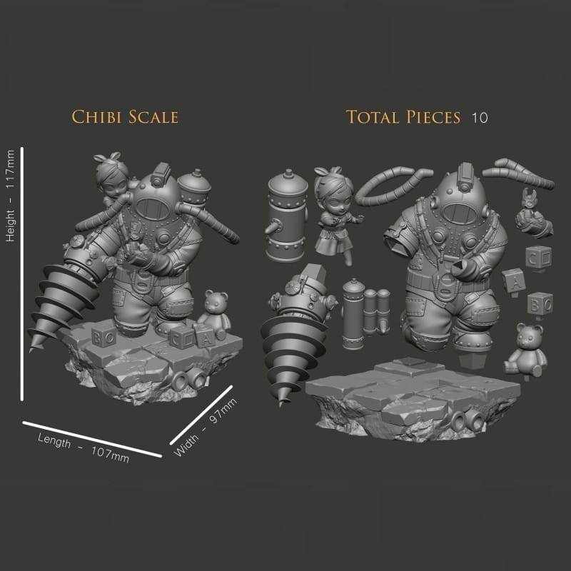 Big Daddy and Little Sister Bioshock Chibi - STL 3D print files